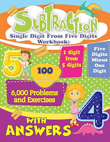 Subtraction Single Digit From Five Digits Workbook: 1 digit from 5 ...