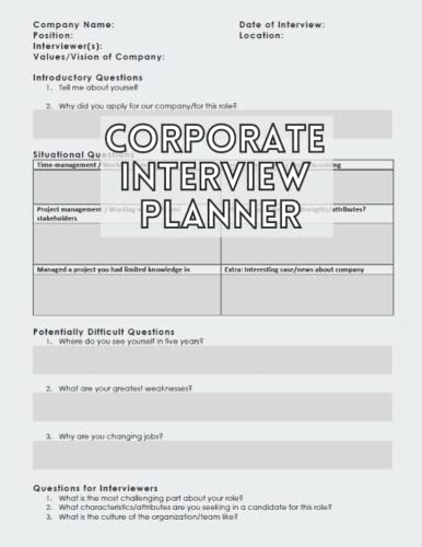 Corporate Interview Planner: 110 Pages for Students, Interns, Graduates ...