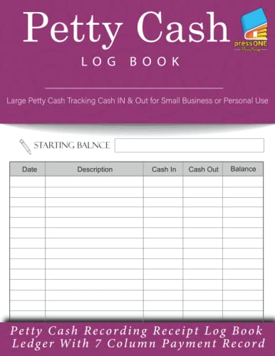 Petty Cash Log Book: Petty Cash Recording Receipt Log Book Ledger With ...