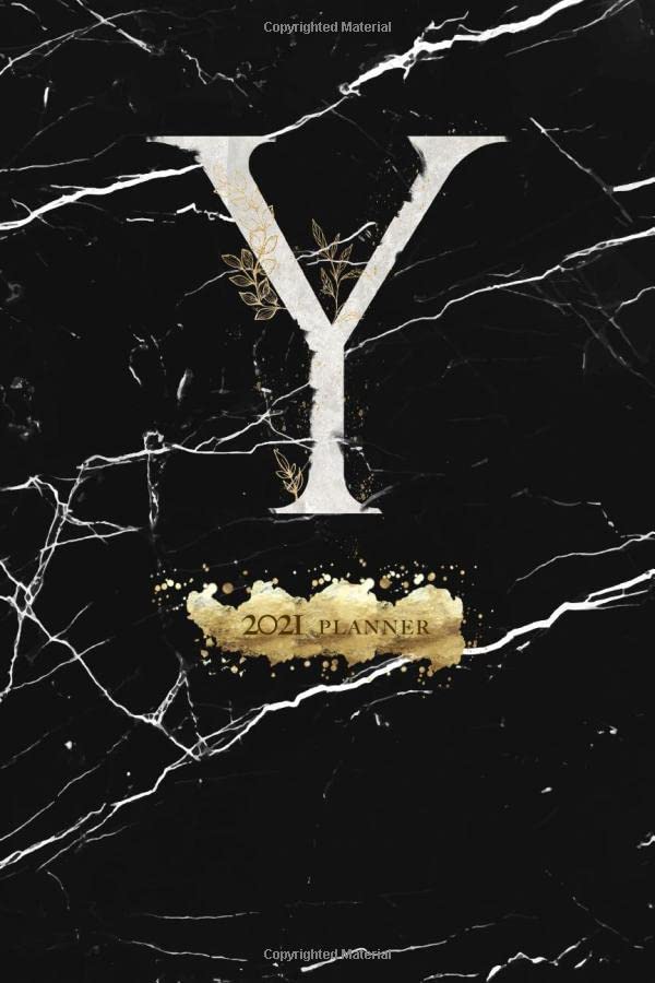 2021 Planner: Floral Gold Monogram With Letter "Y" on Dark Marble Design for Women by Sandy ...
