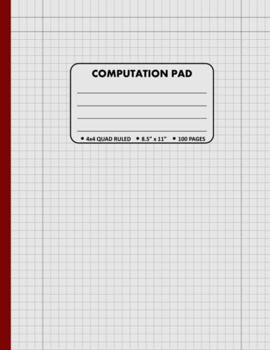Computation Pad: Computation Paper Book, 4x4 Grid Ruled With Margin 100 ...