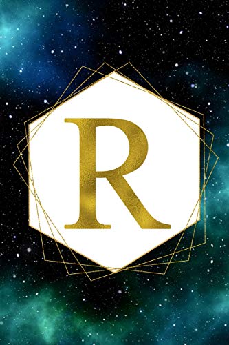 R: Letter R Initial Monogram Notebook - Green Galaxy and Stars with ...