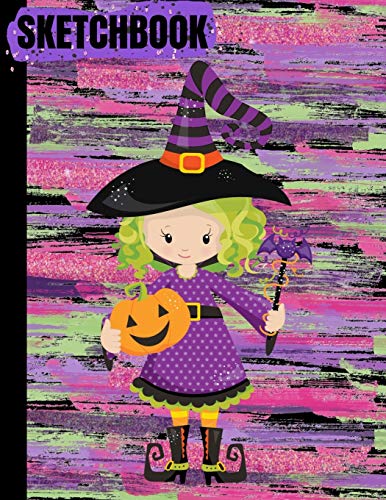 SKETCHBOOK: Cute Halloween Girl WITCH Books/Green Hair Purple Pink Faux ...