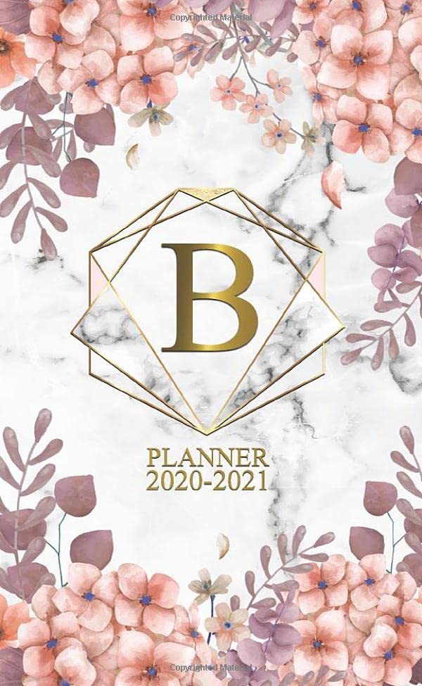 B 2020-2021 Planner: Rose Floral Monogram Initial Letter B | Marble ...