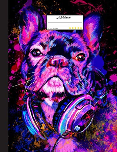 Frenchie With headphone Notebook: Blank Lined Journal for Frenchie ...