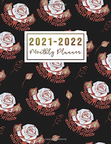 2021-2022 Monthly Planner: Rose Gold Floral On Black Cover 2 Year ...