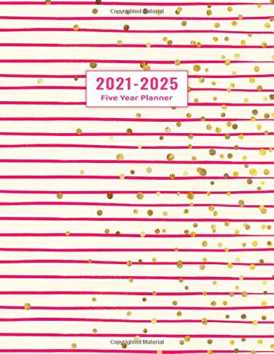 2021-2025 Five Year Planner: Pink Lined Print & Gold Dots Cover Five ...