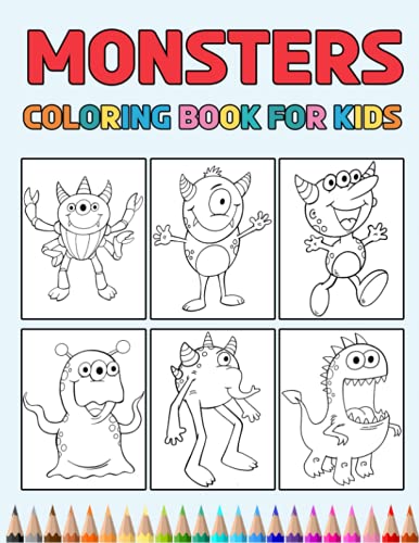 Monsters Coloring Book for Kids: 10 Easy Designs to Color | Fun ...
