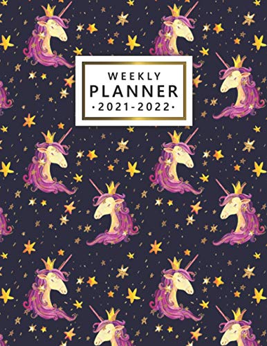 2021-2022 Weekly Planner: Fantasy Unicorn Organizer with Vision Boards ...