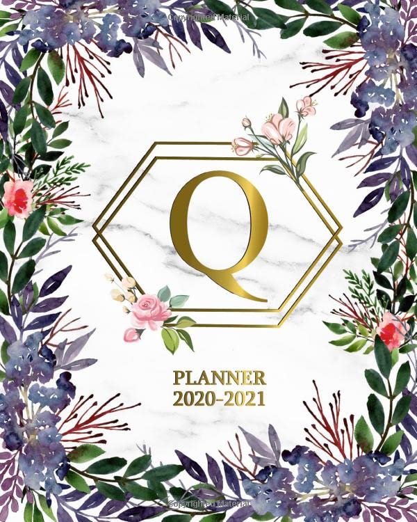 2020-2021 Planner: Floral Initial Letter Monogram Q Two Year Agenda and ...