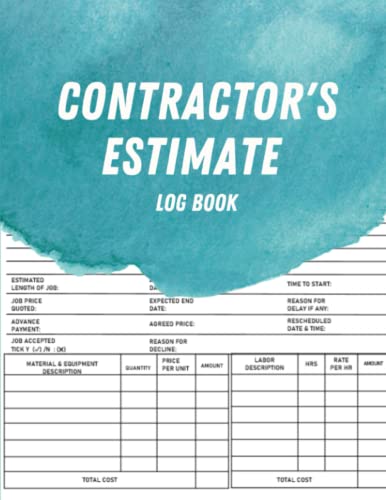 Contractor's Estimate Log Book: Job Estimate Quote Record Book With ...