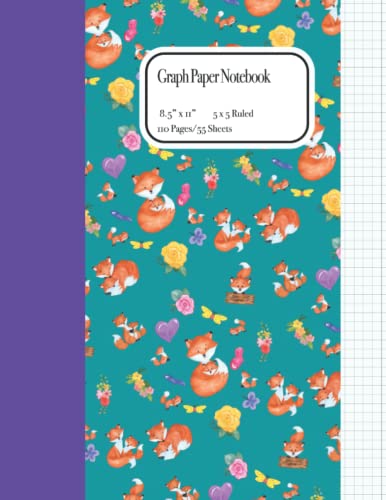 5x5 Graph Paper Notebook: Fox 5x5 Graph Paper Notebook For Students ...