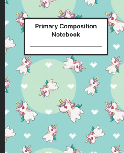 Dark Cyan Tailed Unicorn With Green and Bluish Background Primary Composition Notebook: Wide ...