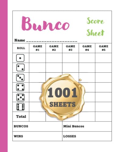 Bunco Score Sheets: 1001 Score Sheets with Size 8.5 x 11 inches by Ben ...