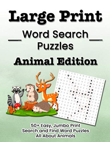 Large Print Word Search Puzzles Animal Edition: 50+ Easy, Jumbo Print ...