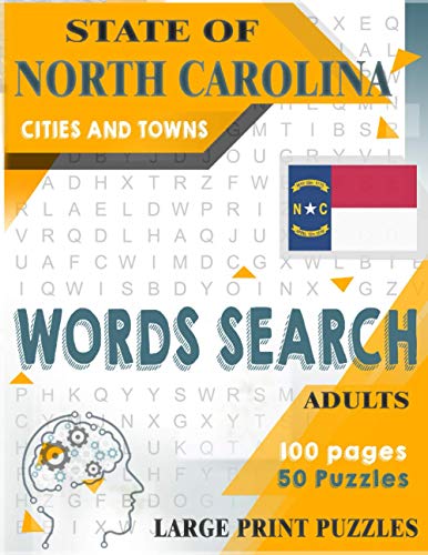 State of NORTH CAROLINA Cities and Towns Words Search: BRAIN GAME with ...