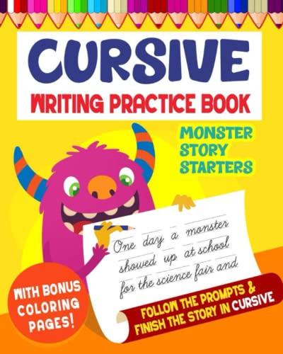 Cursive Writing Practice Book | Monster Story Starters with Bonus ...