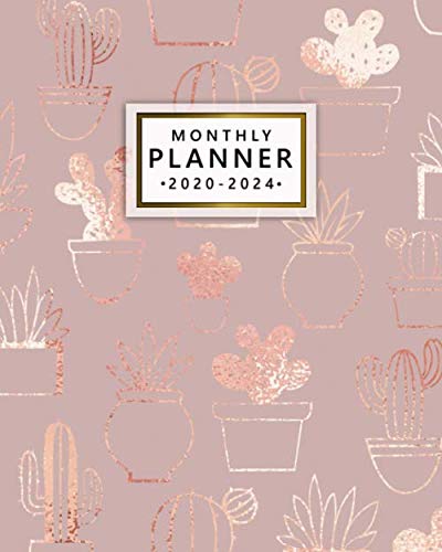 Monthly Planner 2020-2024: Rose Gold Potted Cactus Five Year Monthly ...