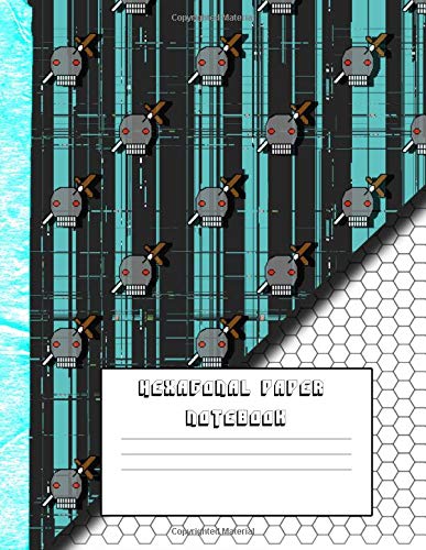 Hexagonal paper notebook: White 8-bit art with turquoise computer ...