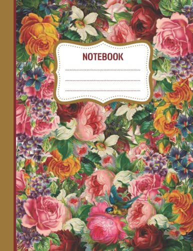 Notebook, flowers and roses in bright colors for garden and nature ...