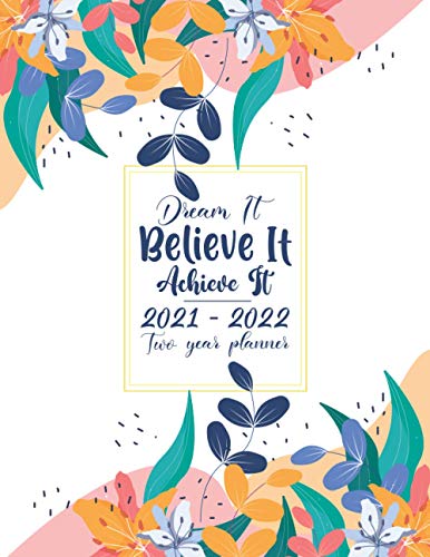 2021-2022 Two Year Planner: Beautiful Minimalist Floral Cover Daily ...