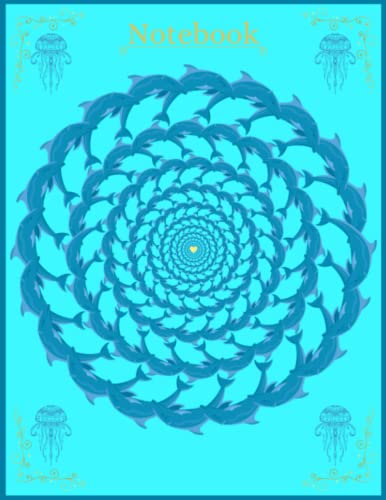 Light Blue Dolphin Mandala Notebook: Colorful Bright Blue Dolphin And ...