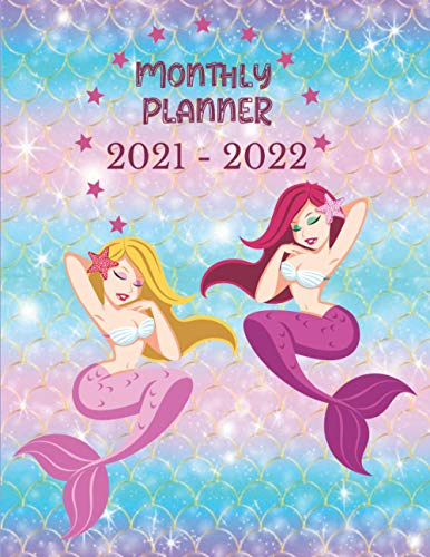 2021-2022 MONTHLY PLANNER: Mermaid Theme, Two Year Planner Calendar ...