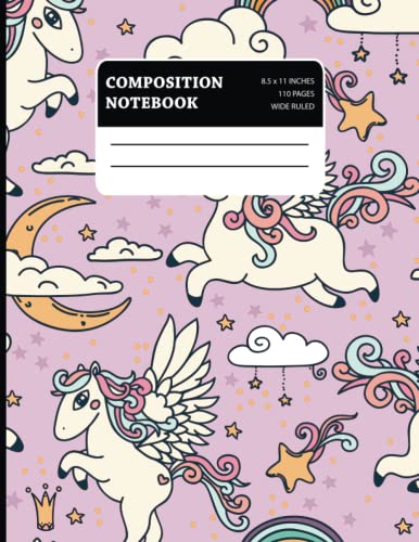 Unicorn composition notebook: Cute unicorn notebook wide ruled, Glossy ...