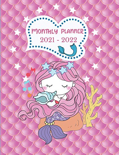 2021-2022 MONTHLY PLANNER: Mermaid Theme, Two Year Planner Calendar ...