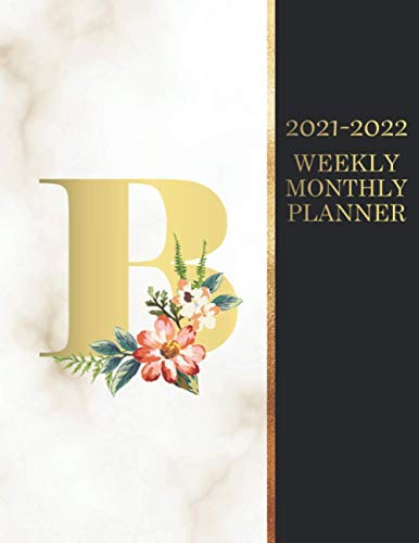 2021-2022 Weekly Monthly Planner: 2021-2022 Marble Planner Initial Gold ...