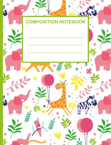 Cute Wild Animals Wide Ruled Composition Notebook: Workbook for girls ...