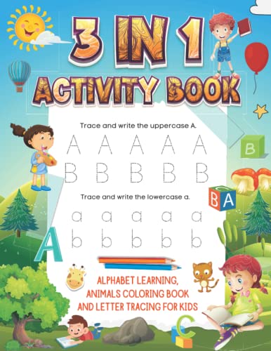 3 in 1 Activity Book: Alphabet Learning, Animals Coloring Book And ...