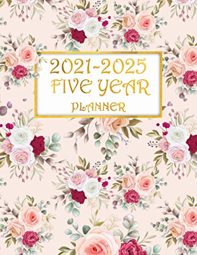 2021-2025 Five Year Planner: Pink Floral Cover 5 Years Planner with ...