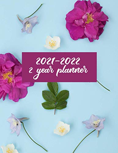 2 Year Monthly Planner 2020-2021: floral pattern on blue background , 2 ...