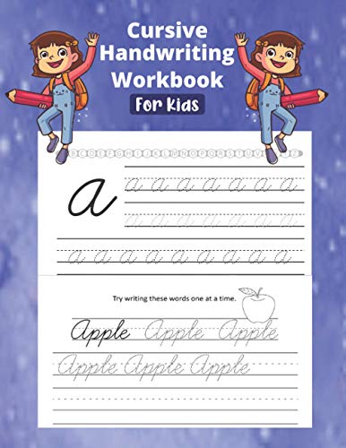 Cursive Handwriting Workbook For Kids: Cute Background Cursive ...
