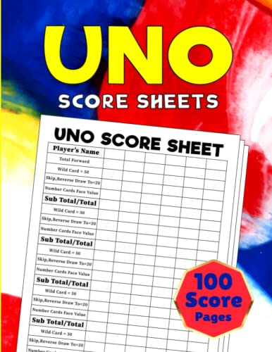 Uno Score Sheets: Uno Score Pads Record Book, Uno Score Cards, Uno Dice ...