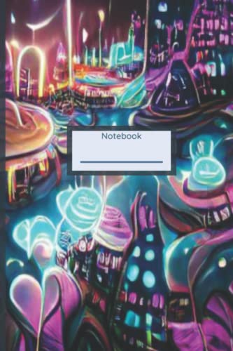 Notebook: Neon Wonderland Magical Futuristic Paradisal Utopia Lined ...