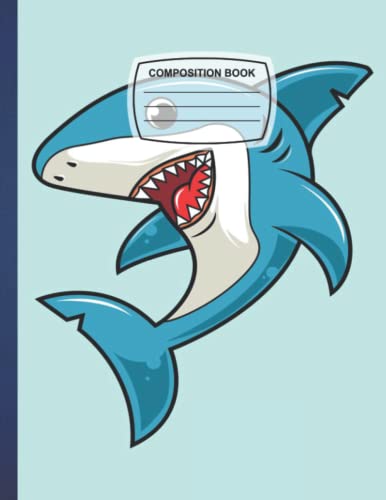 Composition Notebook: Cartoon Shark Pretty Blank Wide Ruled Paper ...