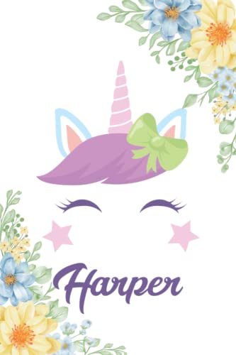Harper: unicorn Personalized Name, Lined Journal Notebook, 100 Pages ...