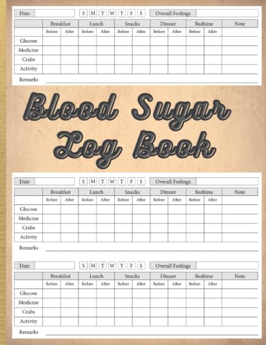 Blood Sugar Log Book: Blood Glucose Chart , Weekly Diabetes Record ...