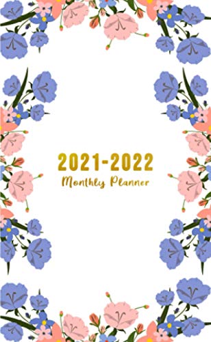 2021-2022 Monthly Planner: Pink blue Peach Daisy Flowers Cover Small ...