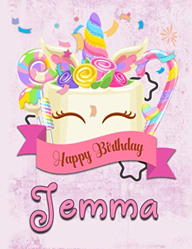 Happy Birthday Jemma: Personalized Unicorn Sketchbook & Notebook with ...