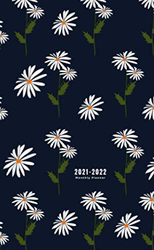 2021-2022 Monthly Planner: Navy Blue Peach Daisy Flowers Cover Small ...