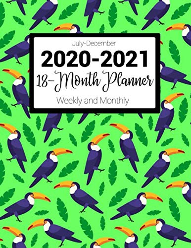 July-December 2020-2021 18-Month Planner: Green Toucan Pattern Monthly ...