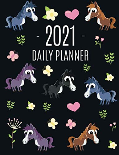 Horse Daily Planner 2021: Cute Year Agenda: January - December 2021 ...