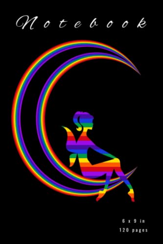 Notebook: Rainbow Colored "Fairy Sitting on Crescent Moon" Cover Design ...