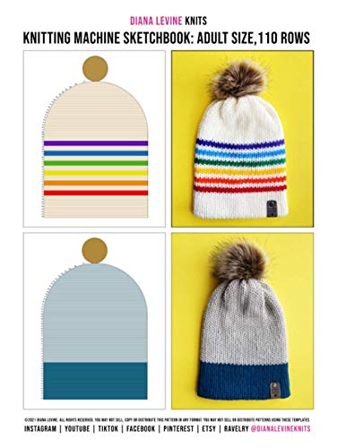 Knitting Machine Sketchbook: ADULT HAT (110 ROW, 48 NEEDLE, 100 BLANK ...