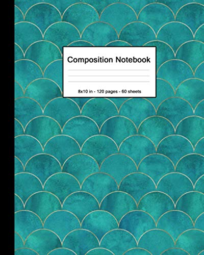 Composition Notebook: Blank Wide Ruled Paper Notebook - Teal Green Gold ...