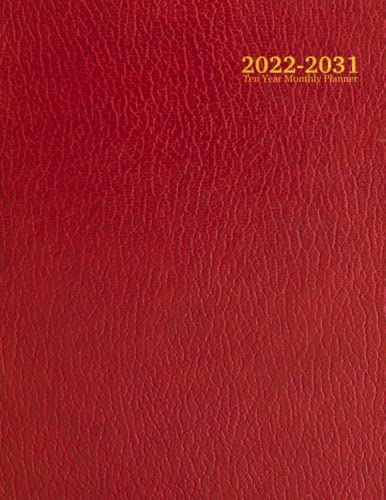 2022-2031 Ten Year Monthly Planner: Red Leather Cover Design, 120 ...