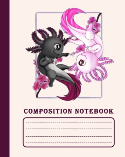 Cute Axolotl Notebook: Kawaii Walking Fish Composition Notebook Pink ...